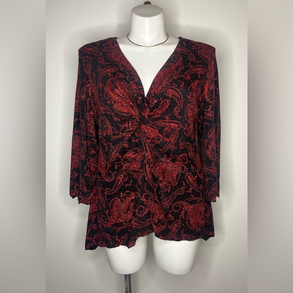 Metaphor | Tops | Metaphor Twist Front Elegant Black Red Sparkle ...